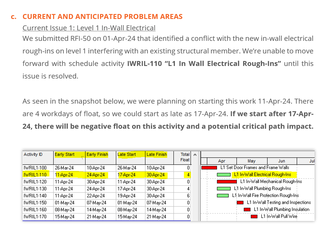 Construction Schedule Narratives | CPM-SS